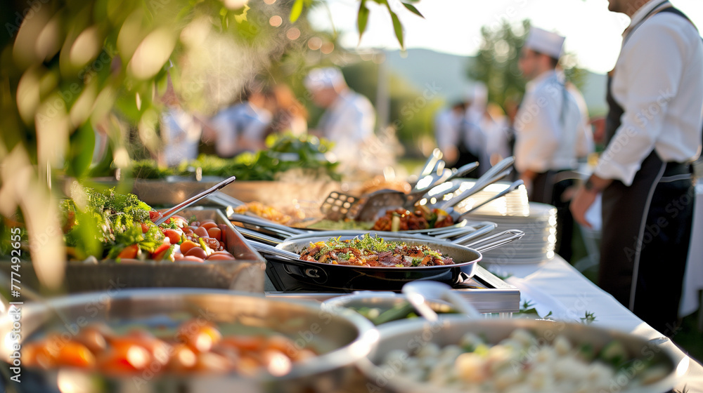 "Outdoor Wedding Catering Service" A vibrant outdoor catering scene at ...