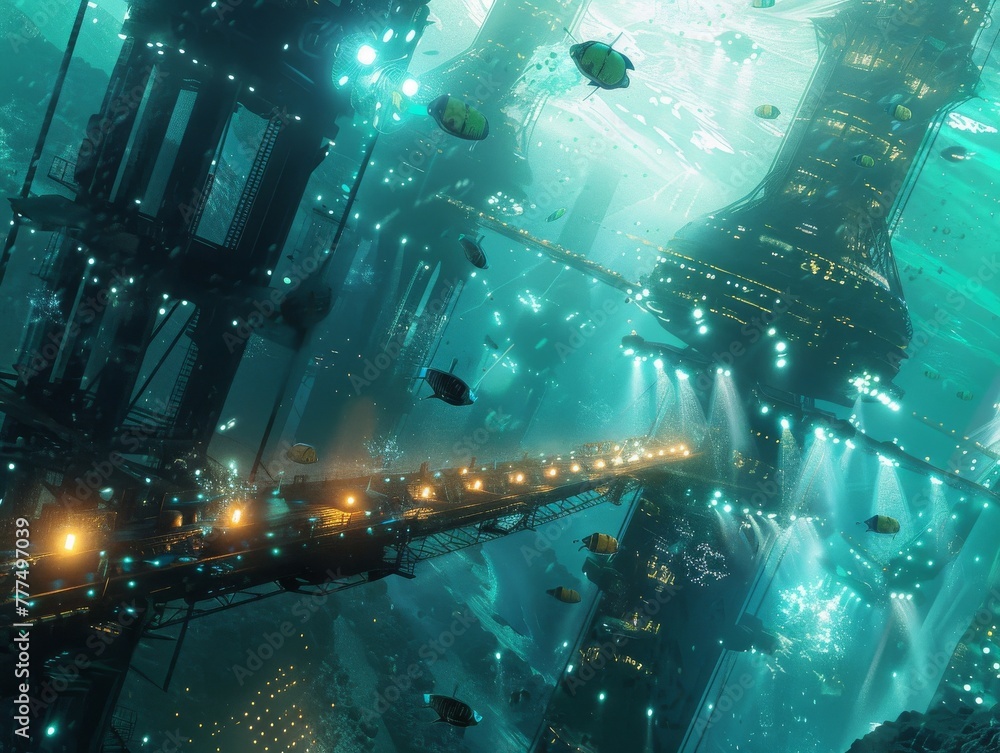 An underwater space elevator connecting Earth to a floating space ... An underwater space elevator connecting Earth to a floating space ...