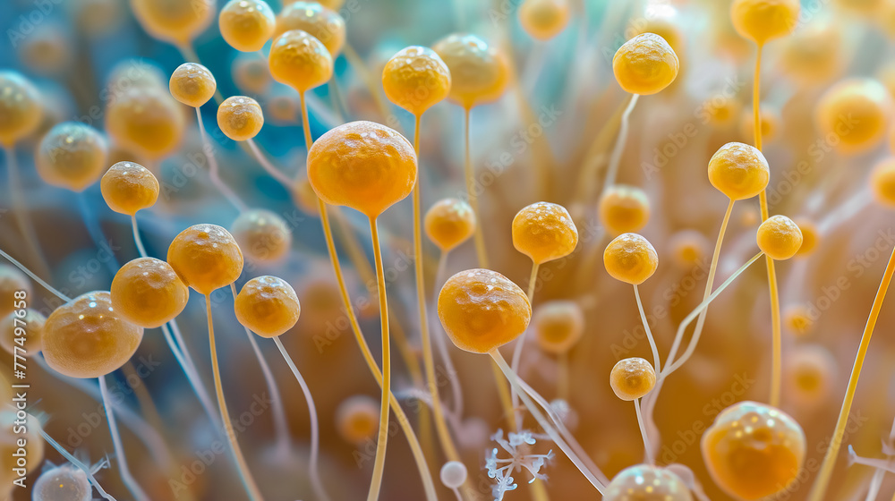 Aspergillus fumigatus under the microscope. A species of higher mold ...