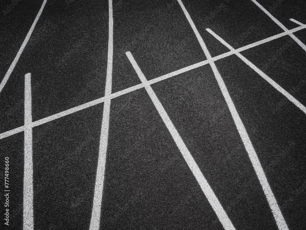Track and Field Running Lanes. Overhead view of a rubber black running ...