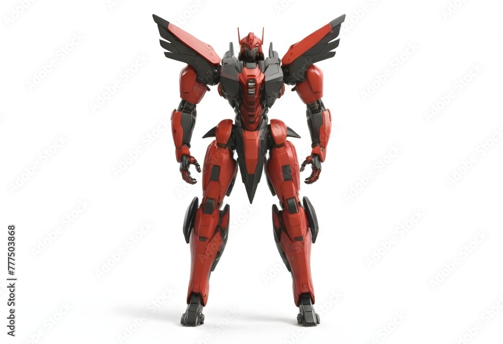 Science-fiction mech samurai warrior with black and red scratched armor ...