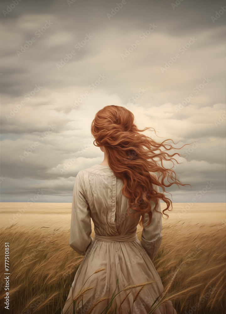 Historical representation of a pretty young pioneer mennonite ginger ...