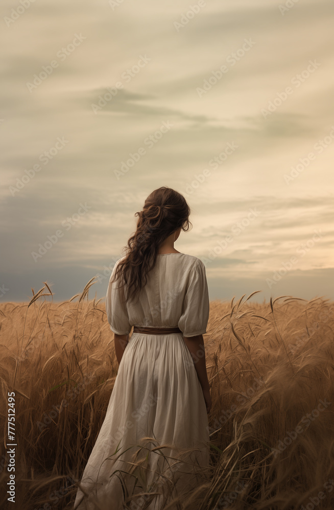 Historical representation of a pretty young brunette pioneer mennonite ...