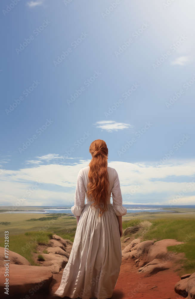 Poster Historical representation of a pretty young pioneer mennonite ...