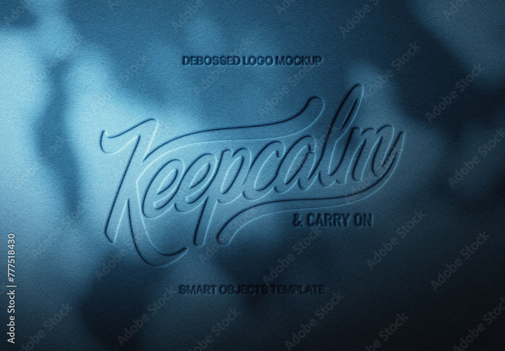 Blue Debossing Text Effect Mockup Stock Template | Adobe Stock