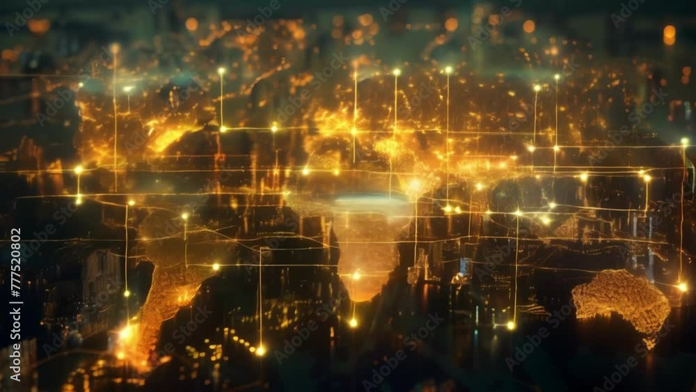 Explore a city skyline illuminated by lights from above in this ...