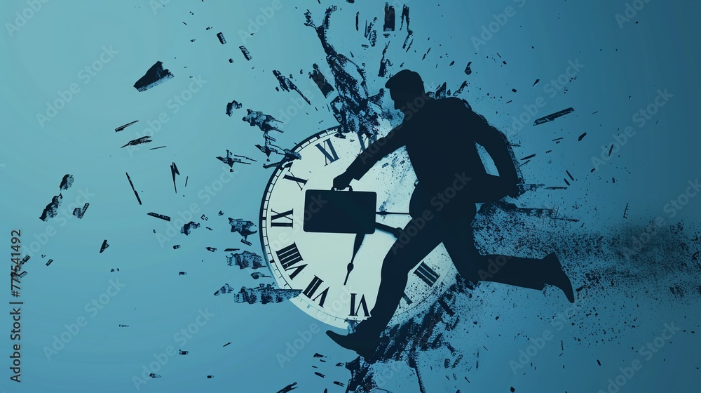 Simplistic silhouette of a hurried man with a briefcase, dashing across ...