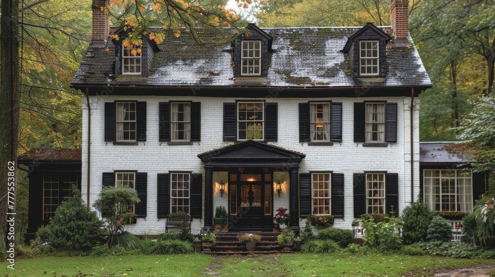 Exterior colonial house styles feature symmetrical designs, brick or ...