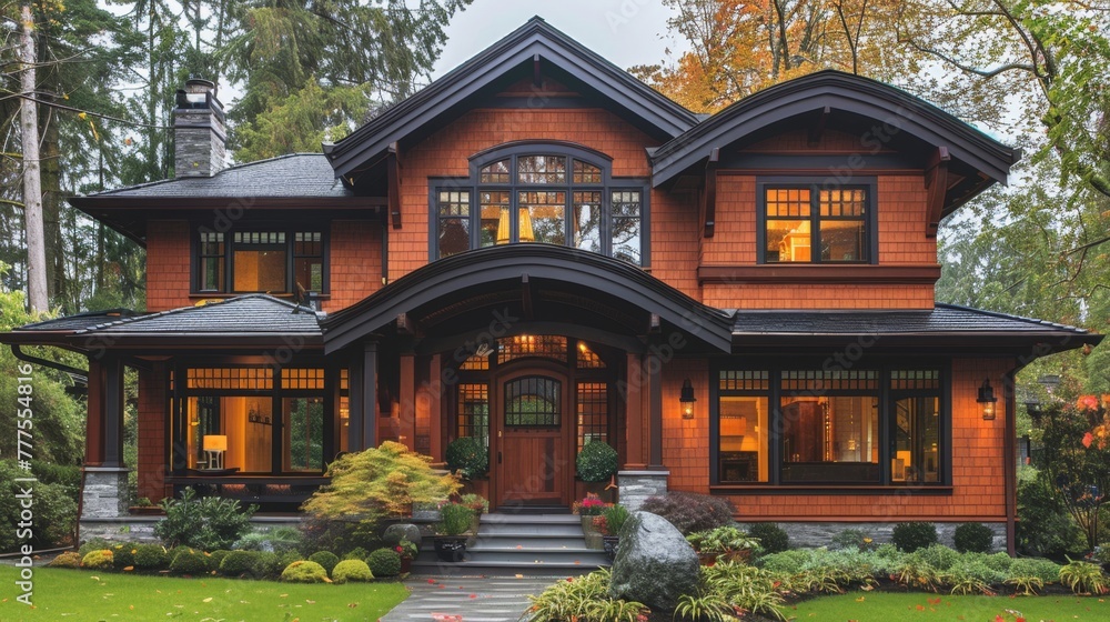 Craftsman house style features low-pitched roofs, overhanging eaves ...