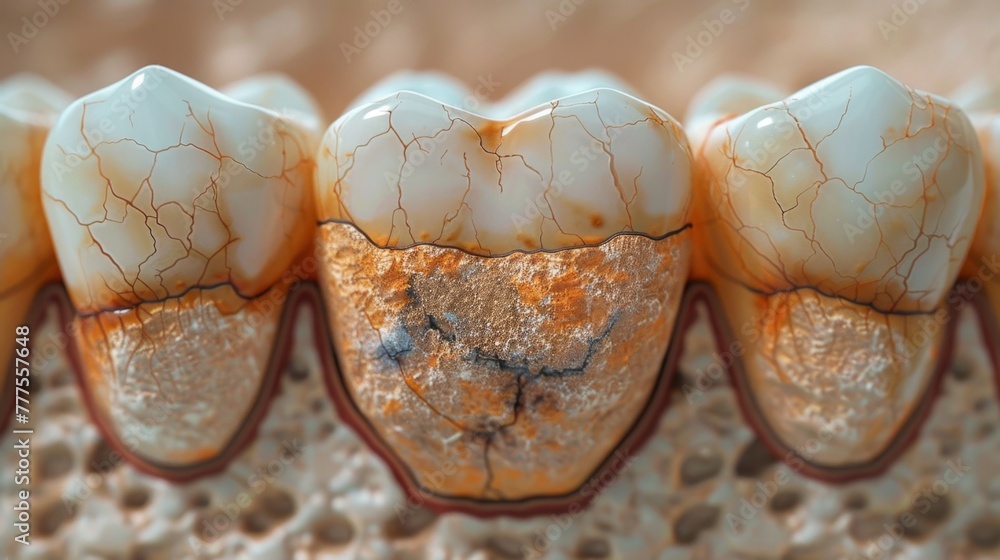 Explore the intricate decay process as vibrant colors depict enamel ...