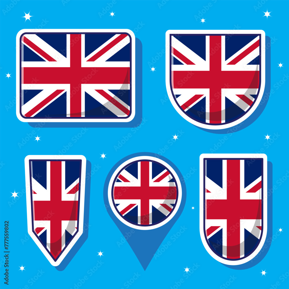 Flat cartoon vector illustration of United Kingdom national flag with ...