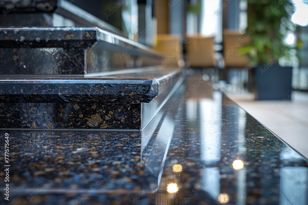 A high-resolution image presenting polished granite stairs and flooring ...