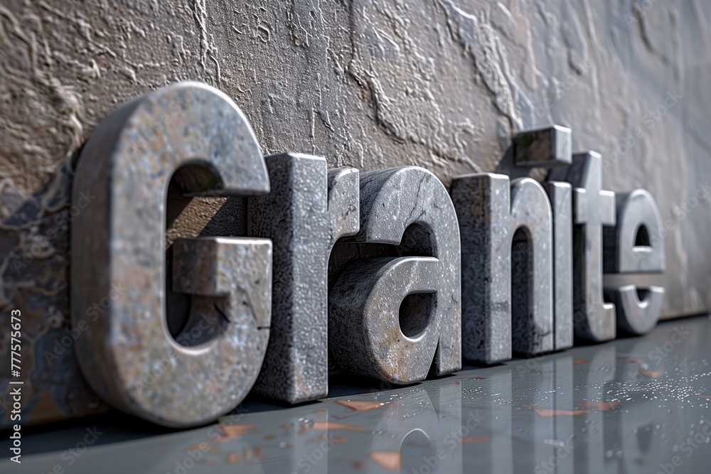 The word Granite in a bold 3D font attached to a highly textured stone ...