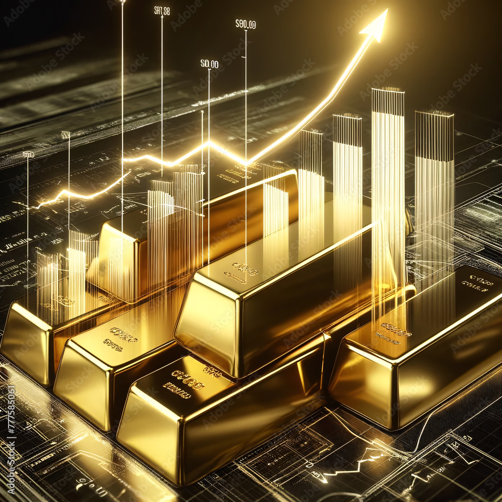 Overlay of Gold Bars and Upward Pointing Chart Stock Illustration ...