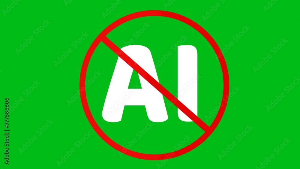 AI in blue neon wiggle Prohibited sign and slash, indicating ...