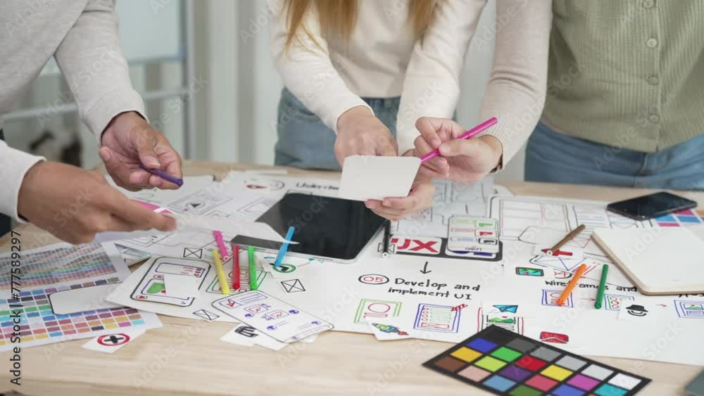 UI Ux designer brainstorming mobile app layout design on creative ...