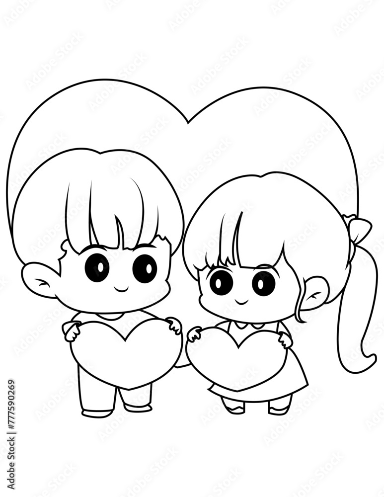 Cute couple coloring page Stock Vector | Adobe Stock