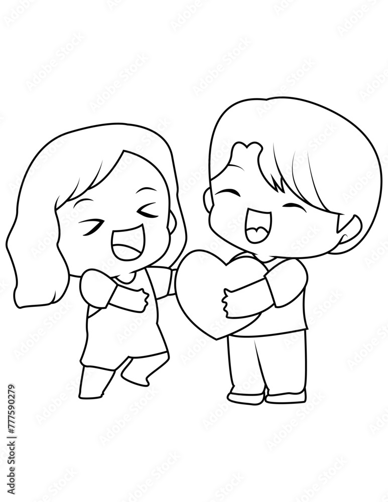 Cute couple coloring page Stock Vector | Adobe Stock