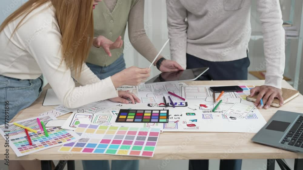 UI Ux designer brainstorming mobile app layout design on creative ...