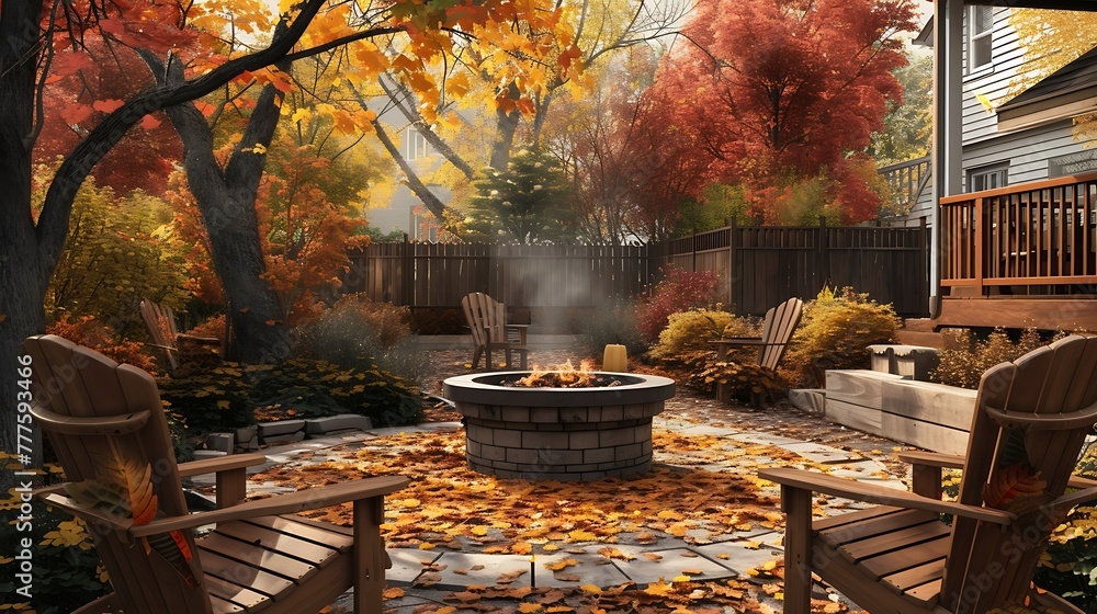 Create a visually pleasing depiction of a serene autumn backyard ...