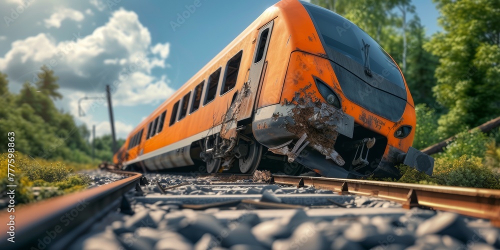 Accident on the railway tracks, the train went off the rails, tragedy ...