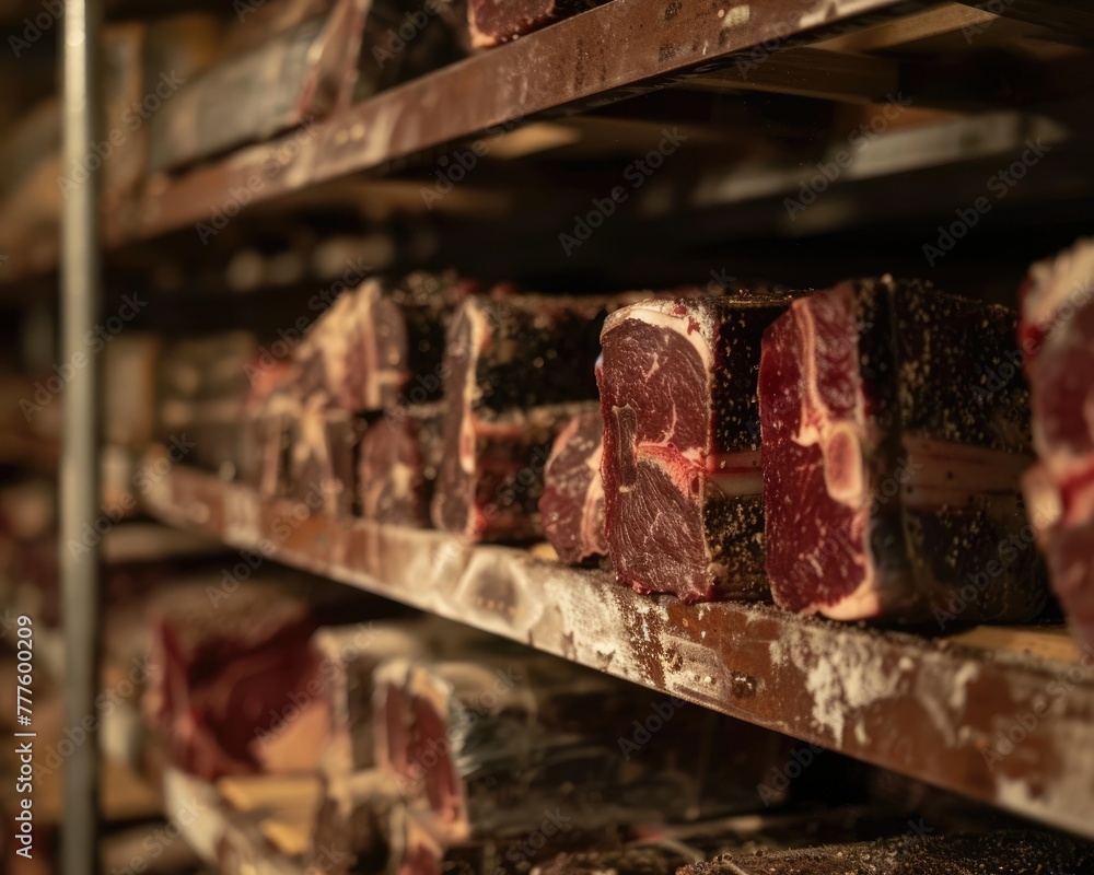 A detailed study of beef aging showcasing different stages of dry-aging ...