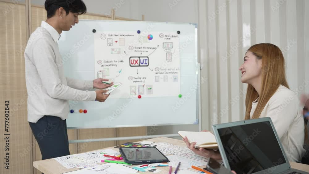 Video Stock UI Ux designer brainstorming mobile app layout design on ...