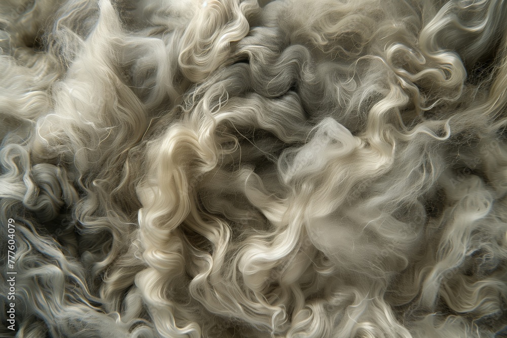 Natural texture of curly sheep wool, in shades of white and gray Stock ...