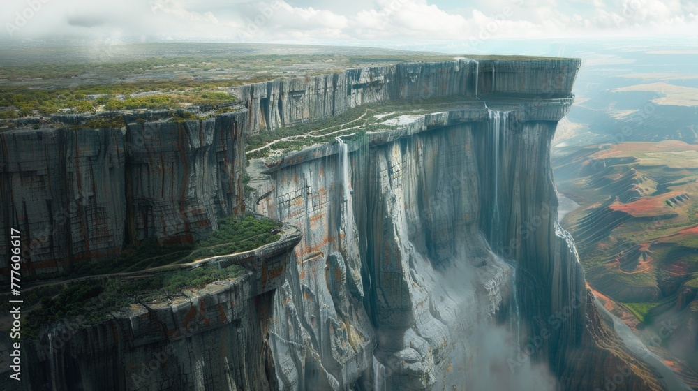 The edge of a massive chasm, where the earth splits open revealing ...