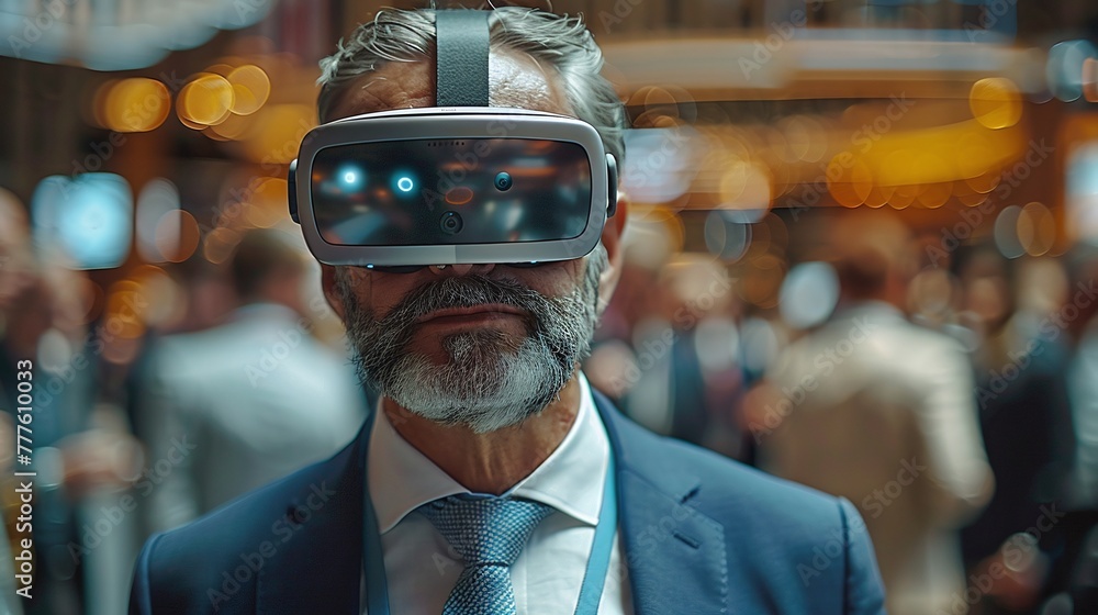 vr experience senior business manager man attend meeting wearing vr ...