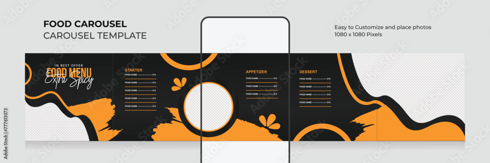 Food menu social media carousel template post. Editable food menu ...