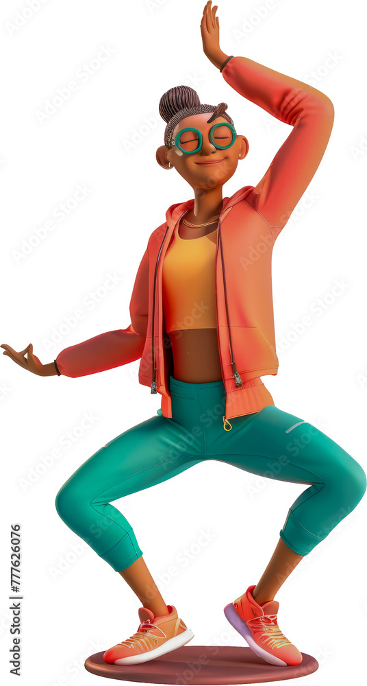 Animated character practices yoga for balance and tranquility on a ...