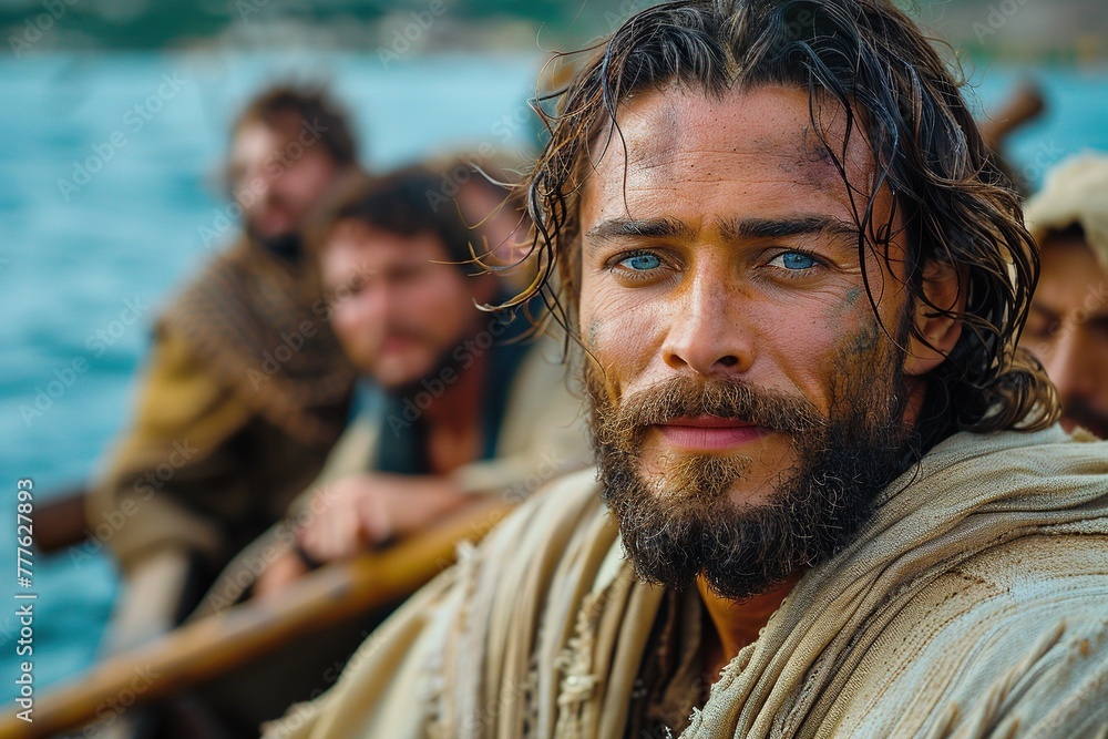 Jesus Christ with his disciples in a boat. Stock Photo | Adobe Stock