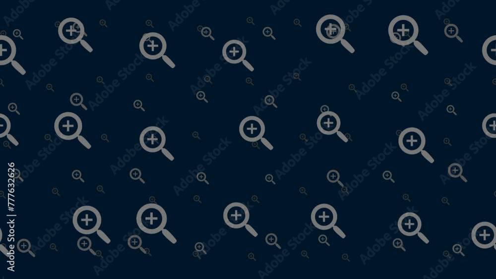 Zoom in symbols float horizontally from left to right. Parallax fly effect. Floating symbols are ...