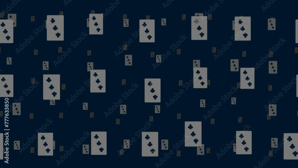 Three of Clubs playing cards float horizontally from left to right ...