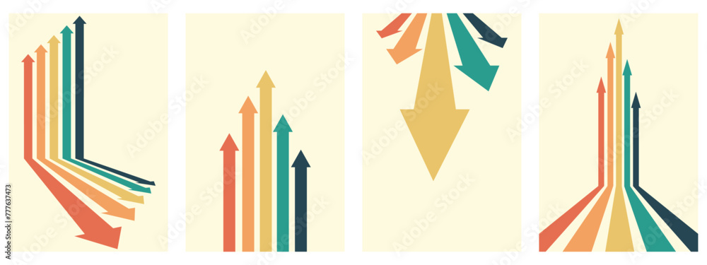 retro vintage 70s style arrow stripes background poster lines. shapes ...