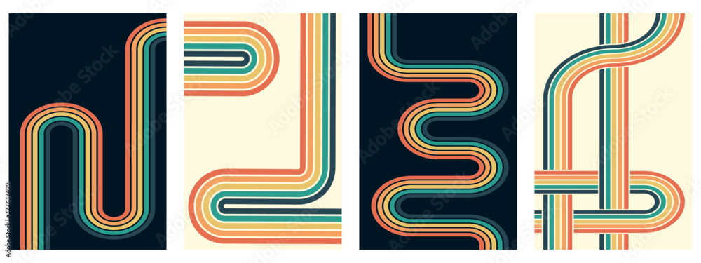 retro vintage 70s style stripes background poster lines. shapes vector ...