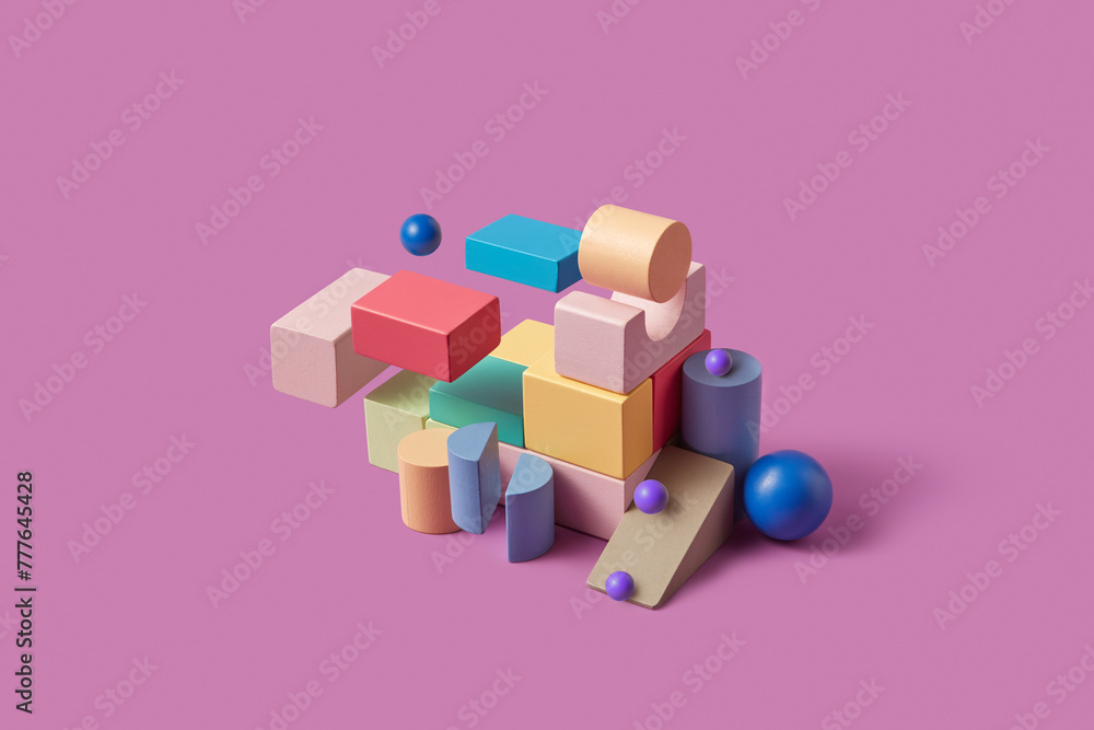 Building blocks toy forming in levitation architecture structure Stock ...