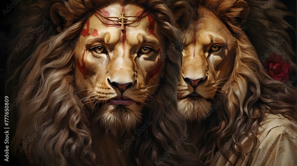Jesus Christ painted in digital form with the half-face of a lion ...