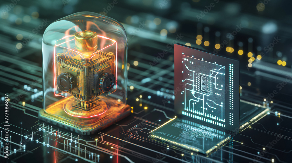 A Graphic Image Showing An Antique Transistor On The Left And A High Tech Microchip On The Right