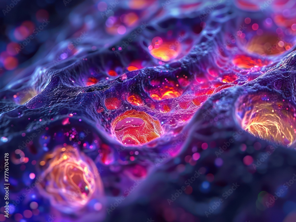 Close-up of the Golgi apparatus in a eukaryotic cell, highlighted by ...