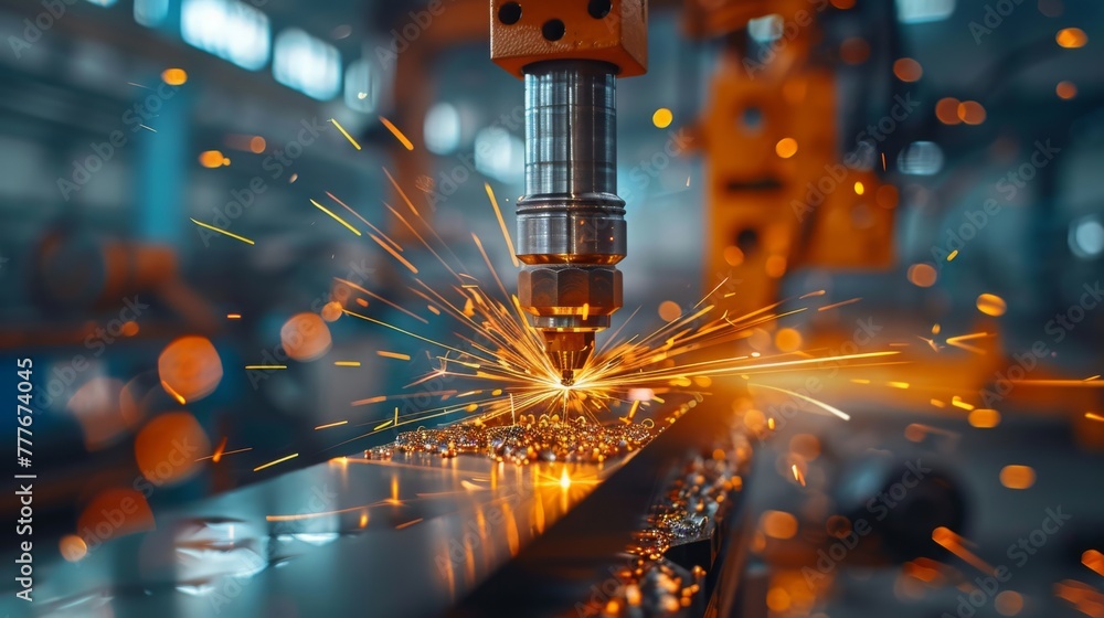 Fiber laser cutting machine cutting machine cut the metal plate. The hi ...