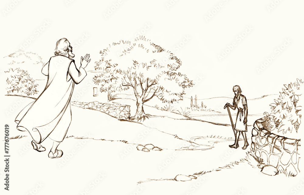 Pencil drawing. The prodigal son goes home Stock Illustration | Adobe Stock
