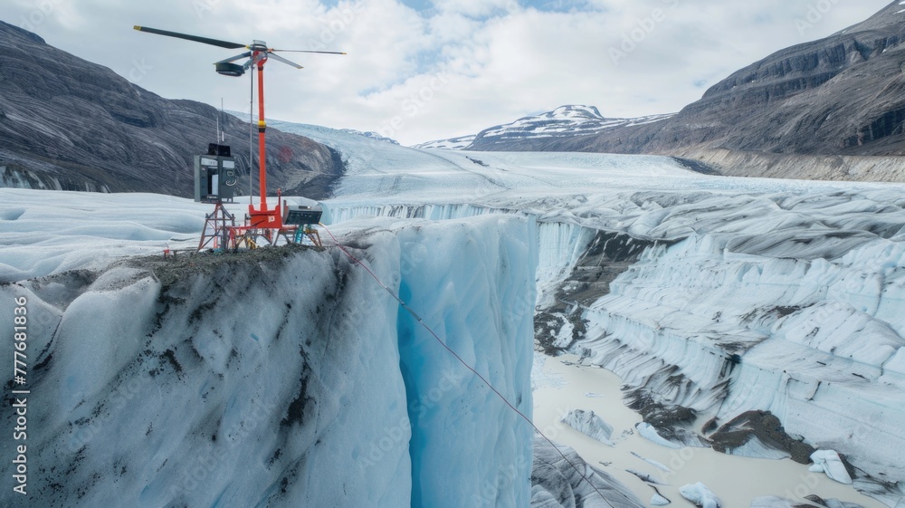 glacier equipped with P-IoT sensors that monitor melting rates and ...