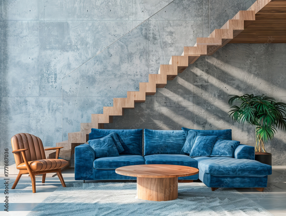 Contemporary Blue Lounge. This modern living room's focal point is a ...