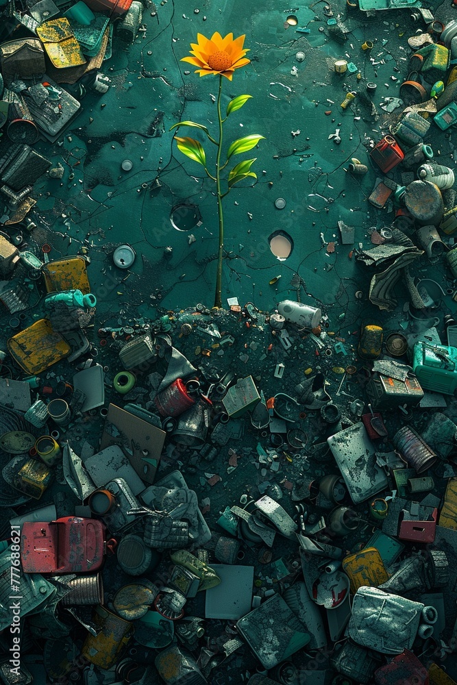 Trash sapling Imagine a small sapling growing amidst piles of discarded ...