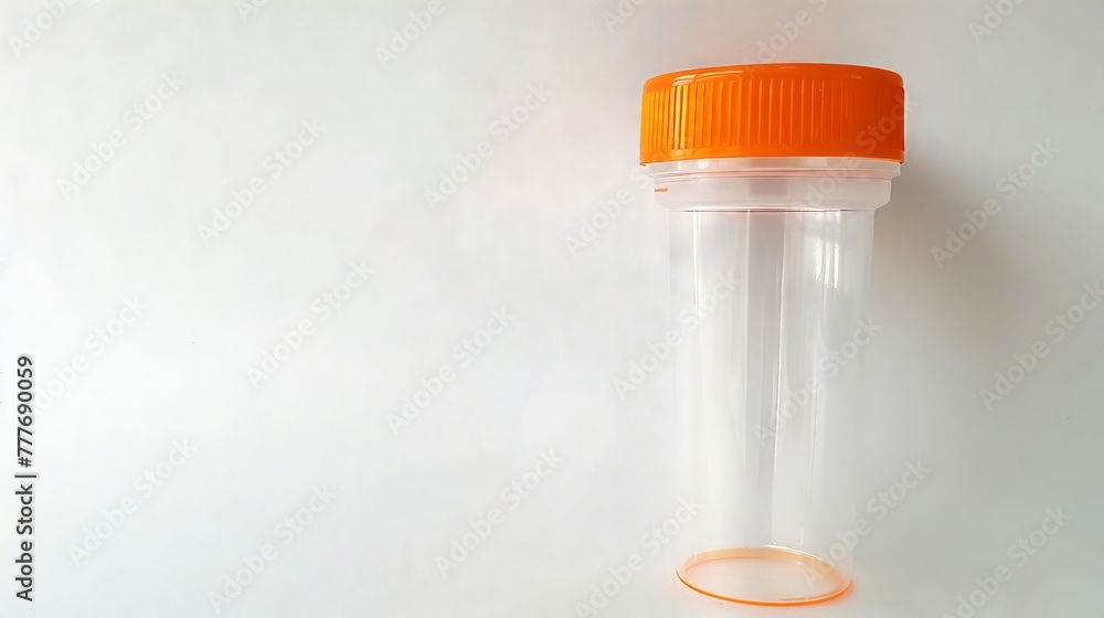 Empty sterile stool sample collection container with orange cap ...
