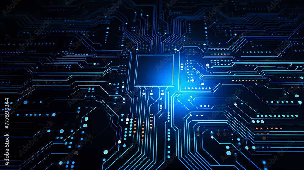 Abstract neon blue tech circuit board lines sci-fi banner design ...