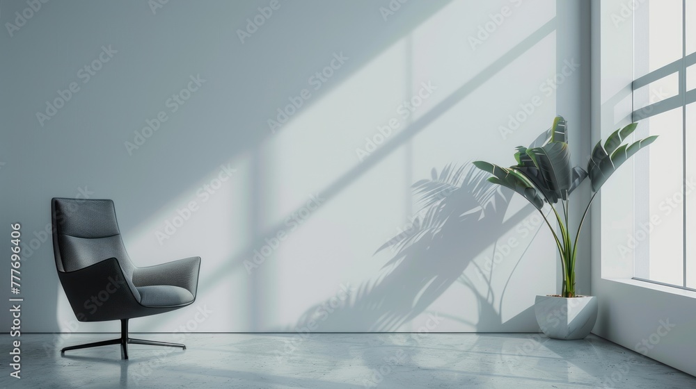 Modern minimalist empty room interior design with armchair on white ...