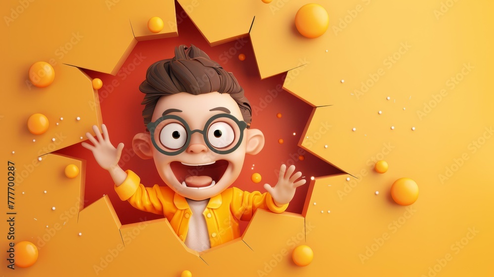 Vector art character, smilling, popping out of a flat design into 3D ...